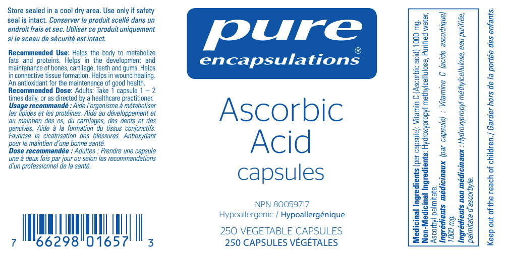 Pure Encapsulations Ascorbic Acid capsules – Quantum Health Whistler